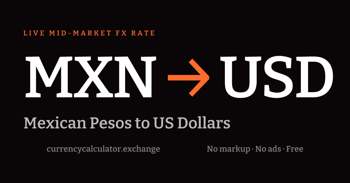 MXN to USD — Mexican Pesos to US Dollars Exchange Rate Today | Currency ...